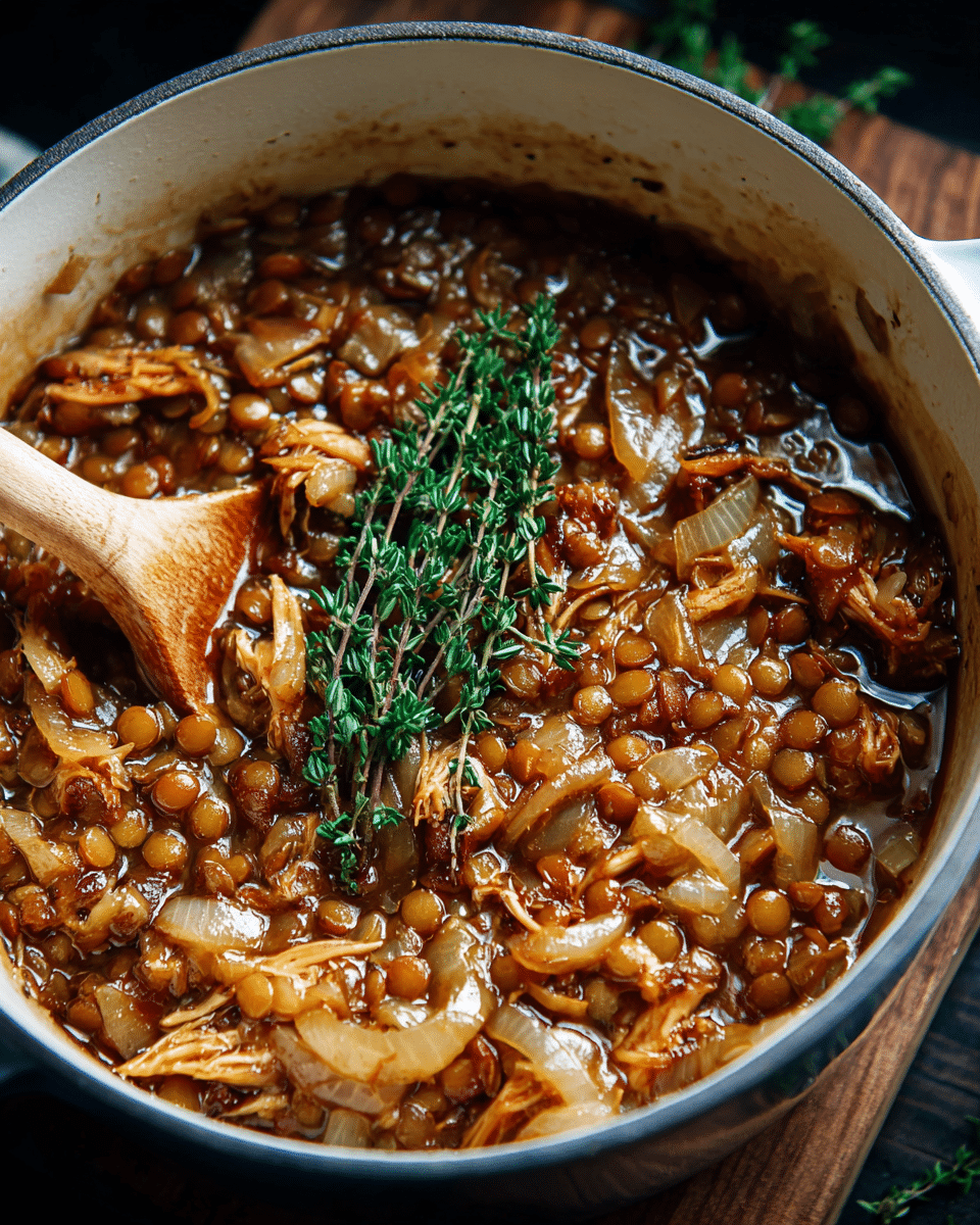 Caramelized Onion Lentil & Shredded Chicken Stew You’ll Love