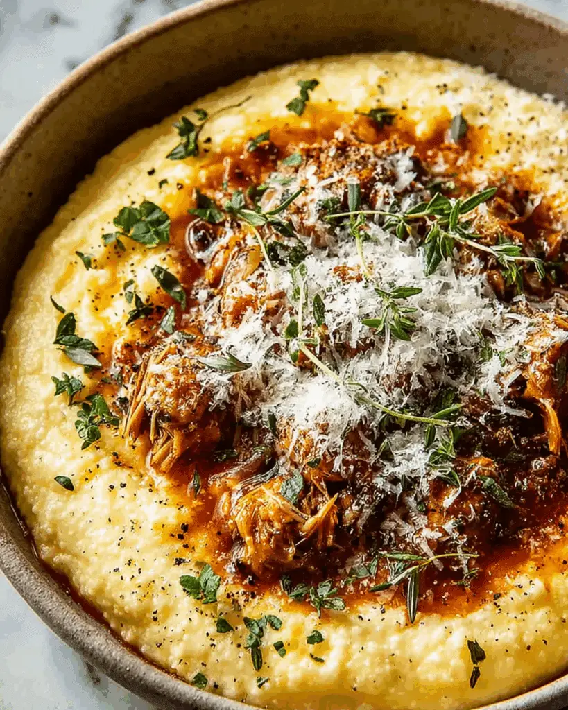 Creamy Polenta with Spicy Chicken & Mushroom Ragu