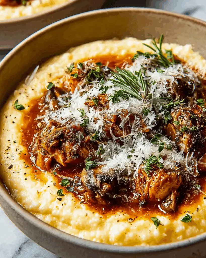 Creamy Polenta with Spicy Chicken & Mushroom Ragu