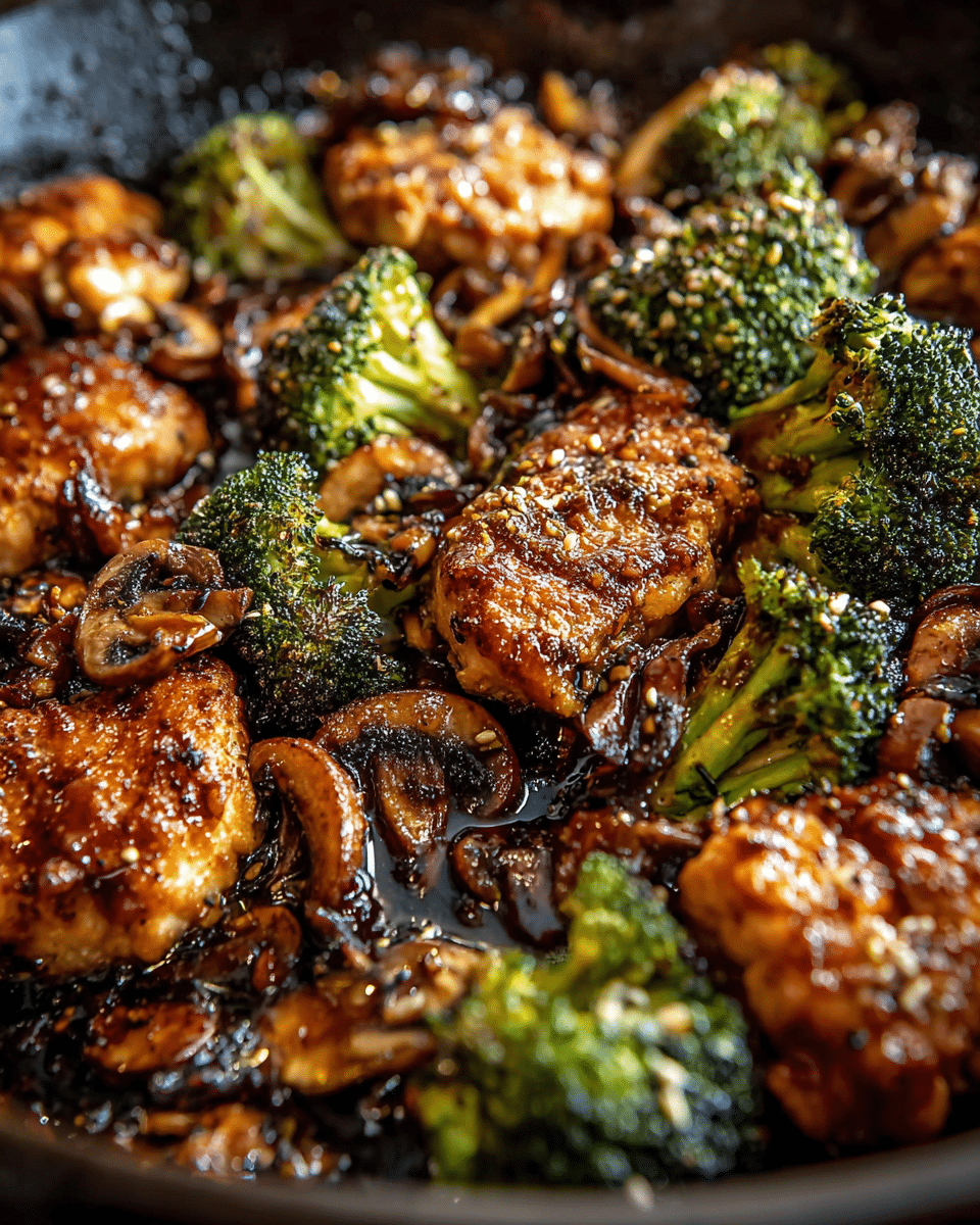 Pomegranate Ginger Chicken with Mushrooms & Roasted Broccoli