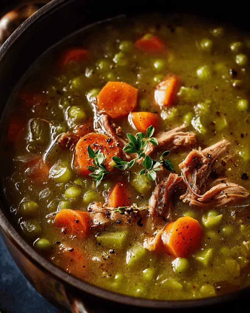 Hearty Split Pea Soup with Shredded Beef Comfort