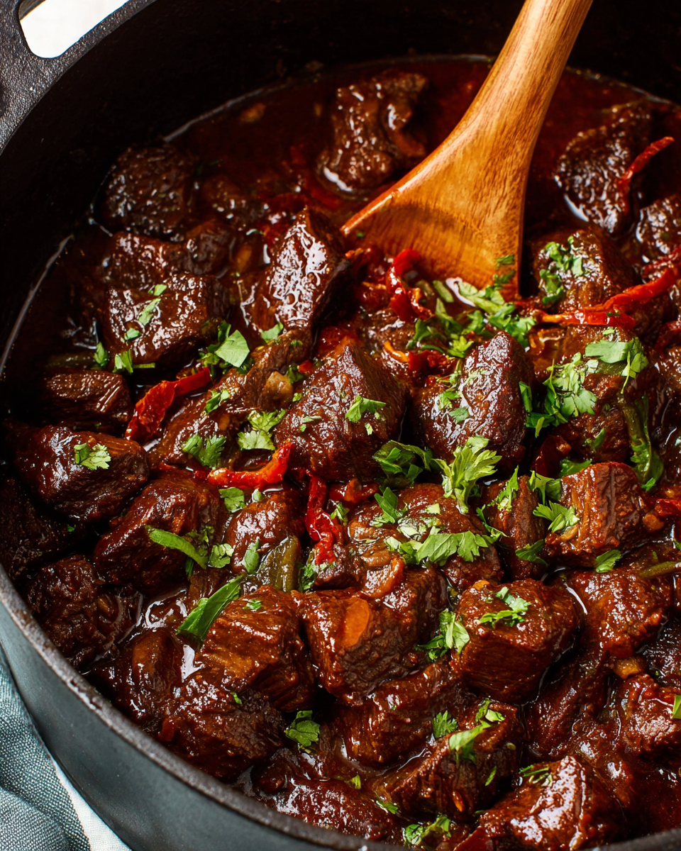 Slow-Simmered Chile Beef with Mushrooms