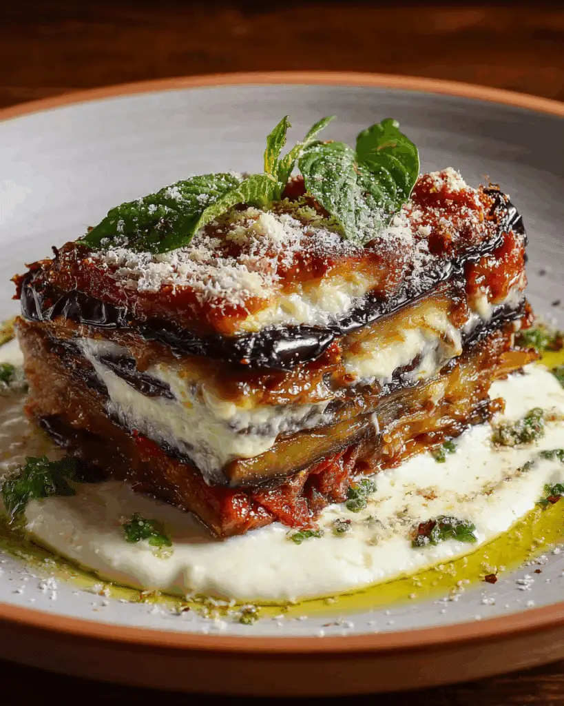 Burrata Eggplant Parmigiana with Caramelized Onions