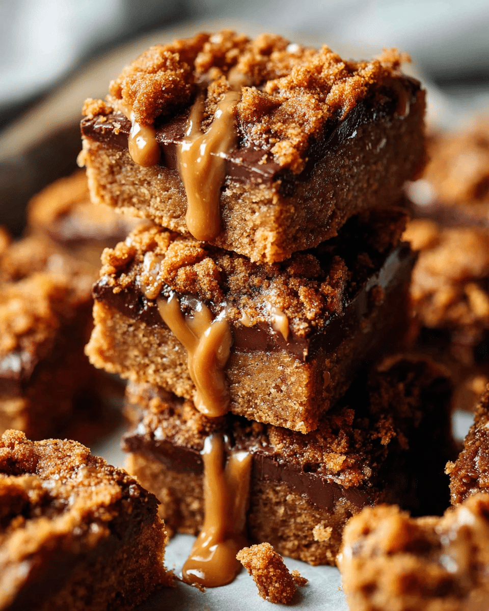 Chewy Spiced Cookie Butter Bars with Dark Chocolate Delight