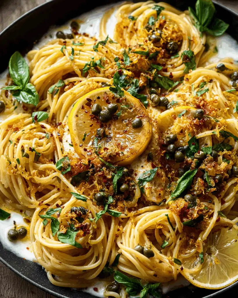 Lemon Basil Chicken Pasta with Crispy Capers | Fresh & Flavorful