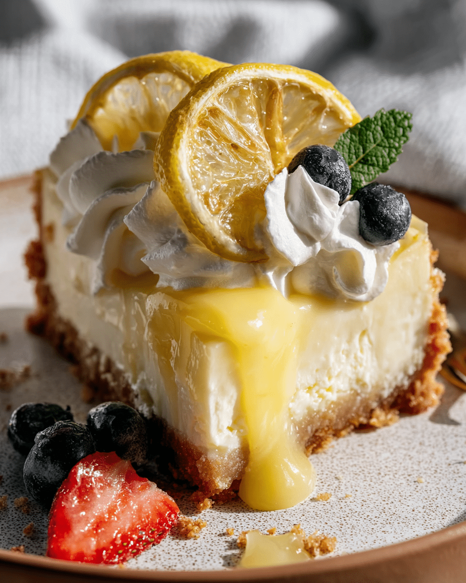 Lemon Curd Cheesecake with Nutty Crust & Berries