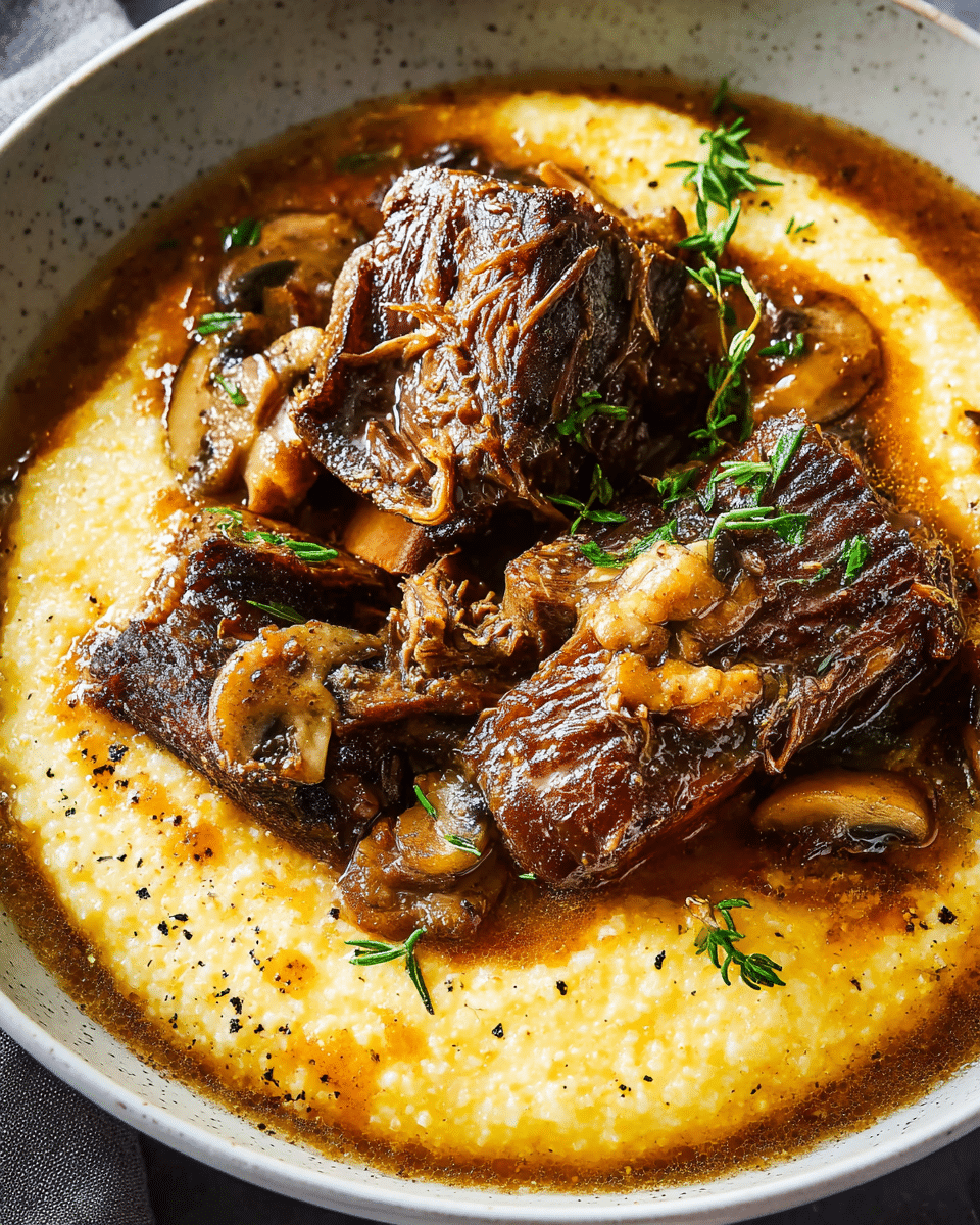 Slow-Braised Beef Short Ribs with Mushrooms & Grits