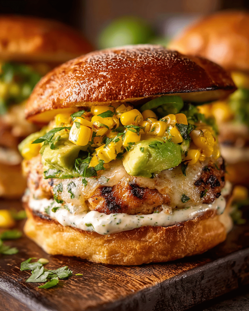 Smoky Chipotle Chicken Burgers with Avocado & Corn