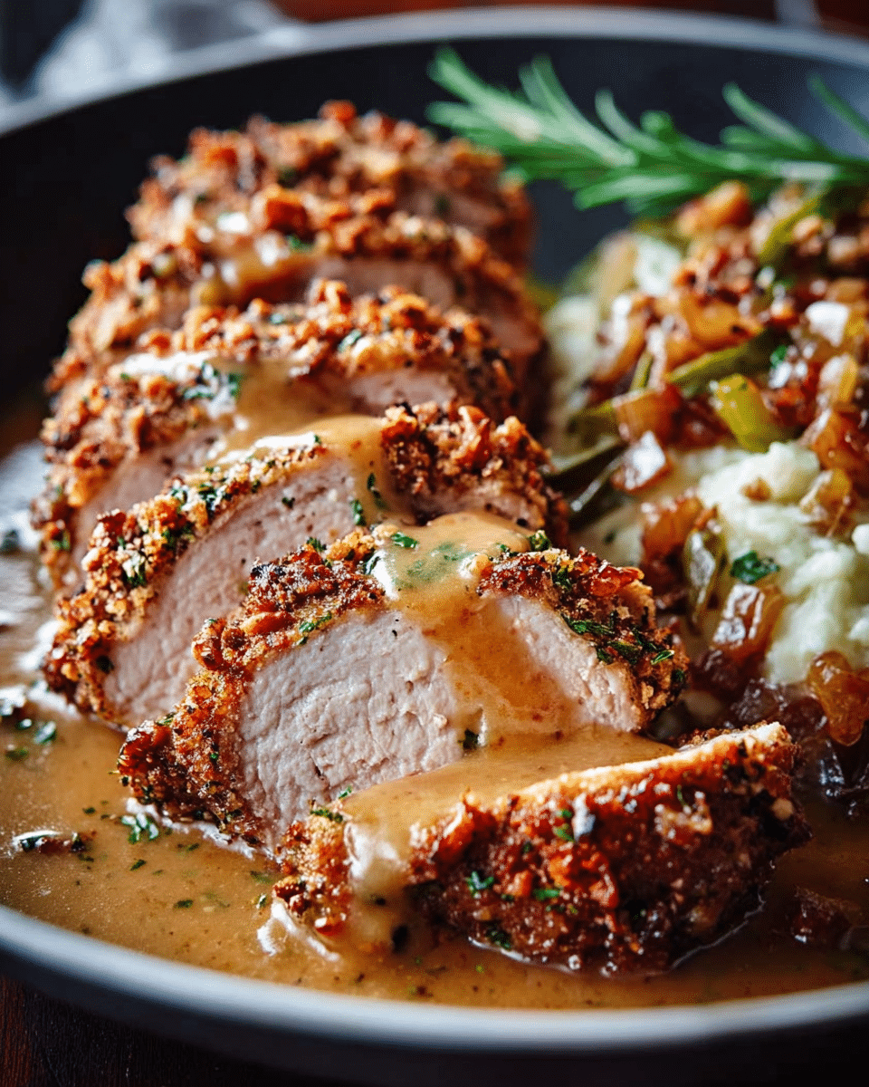 Walnut-Herb Crusted Chicken with Apple Cider Sauce