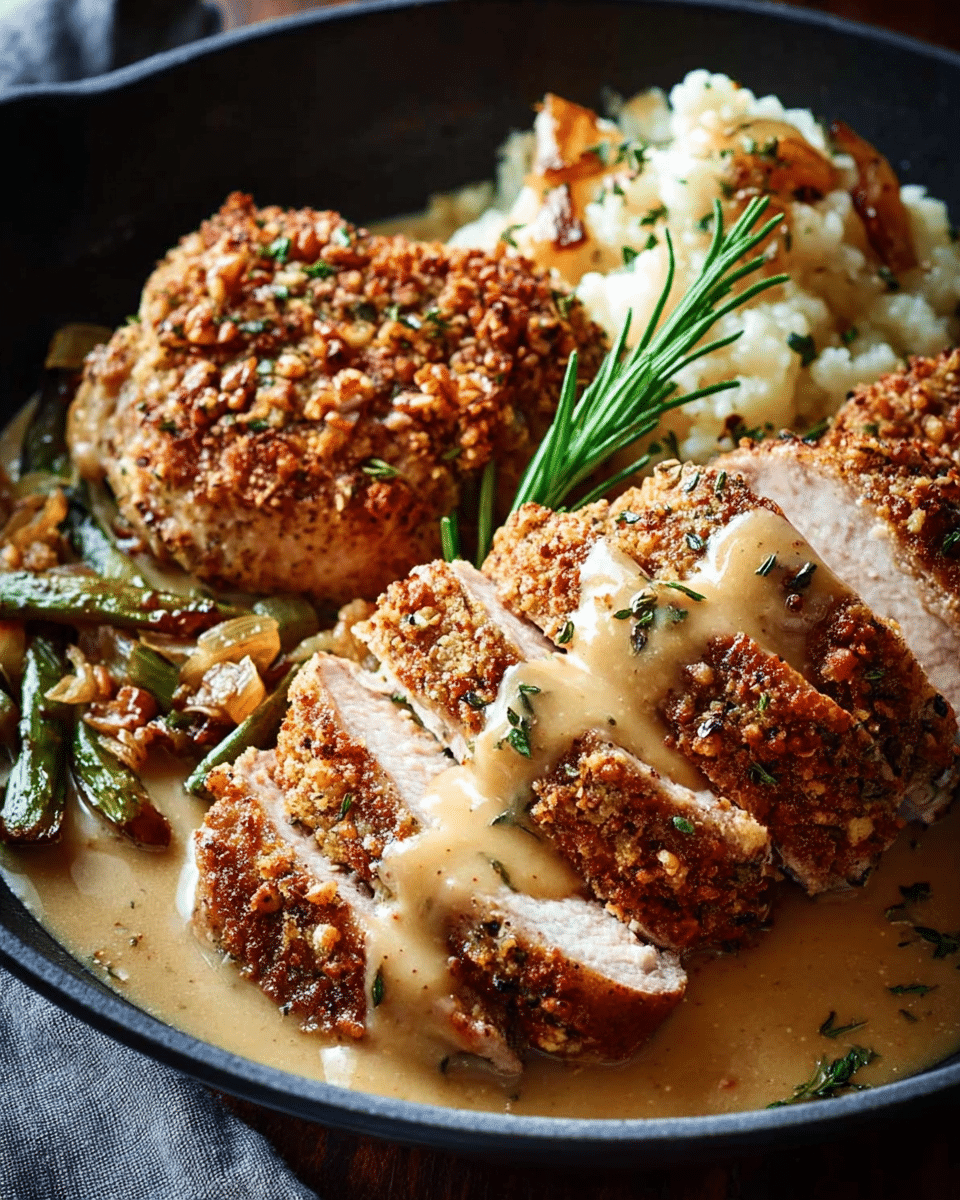 Walnut-Herb Crusted Chicken with Apple Cider Sauce