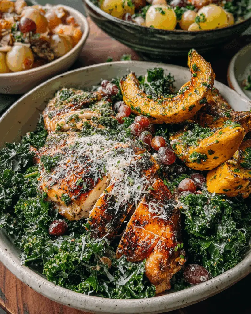 Lemon Herb Roast Chicken with Kale Salad and Roasted Squash