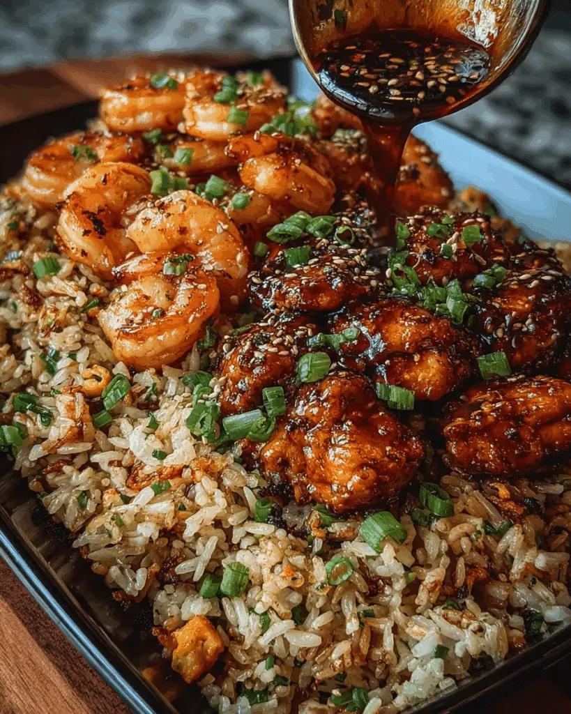Sticky Honey Chicken & Shrimp Fried Rice Delight