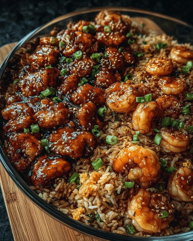 Sticky Honey Chicken & Shrimp Fried Rice Delight