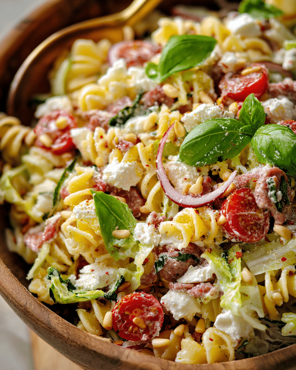 Italian-Style Pasta Salad with Feta and Pine Nuts Delight