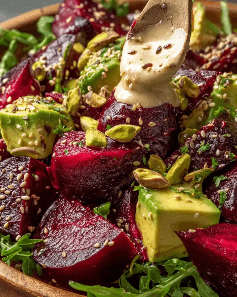 Roasted Beet and Avocado Salad with Creamy Lemon Tahini